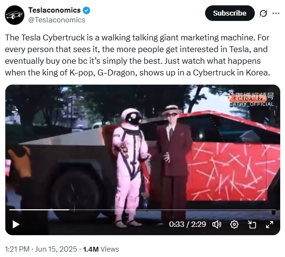 【韓流】G－DRAGONがテスラのサイバートラックに乗った姿、イーロン・マスク氏がリポスト - 韓国エンタメ写真ニュース : 日刊スポーツ